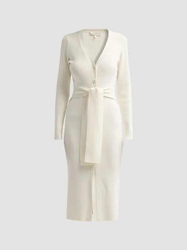 TOCCIN Lara Tie-waist Cardigan Midi Dress - Ivory