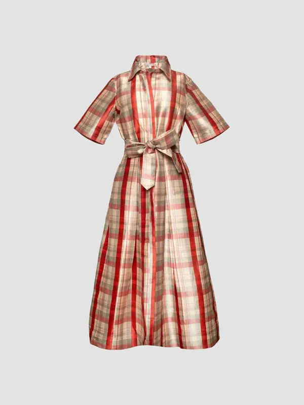 FRANCES VALENTINE Bella Plaid Belted Maxi Dress