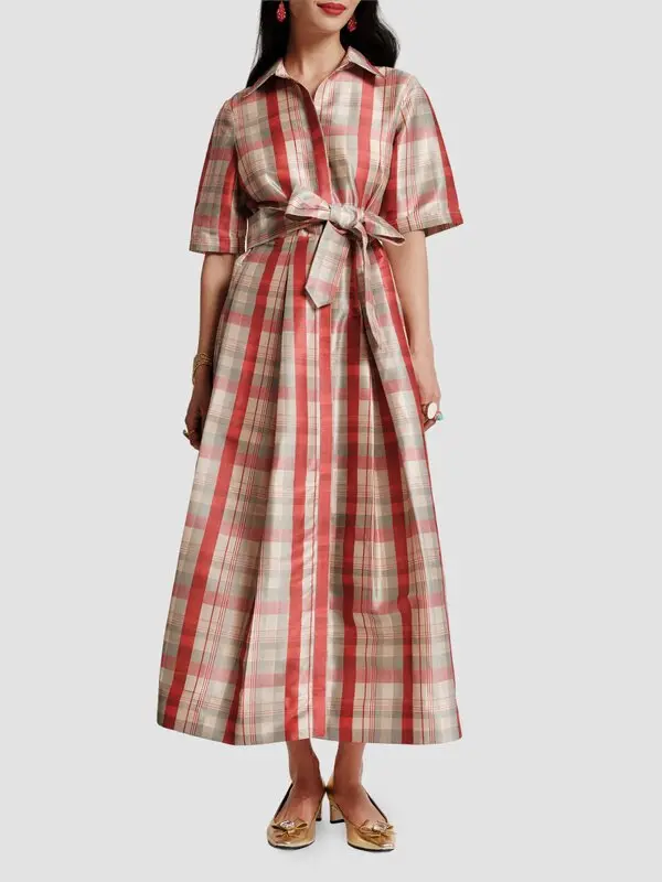 FRANCES VALENTINE Bella Plaid Belted Maxi Dress