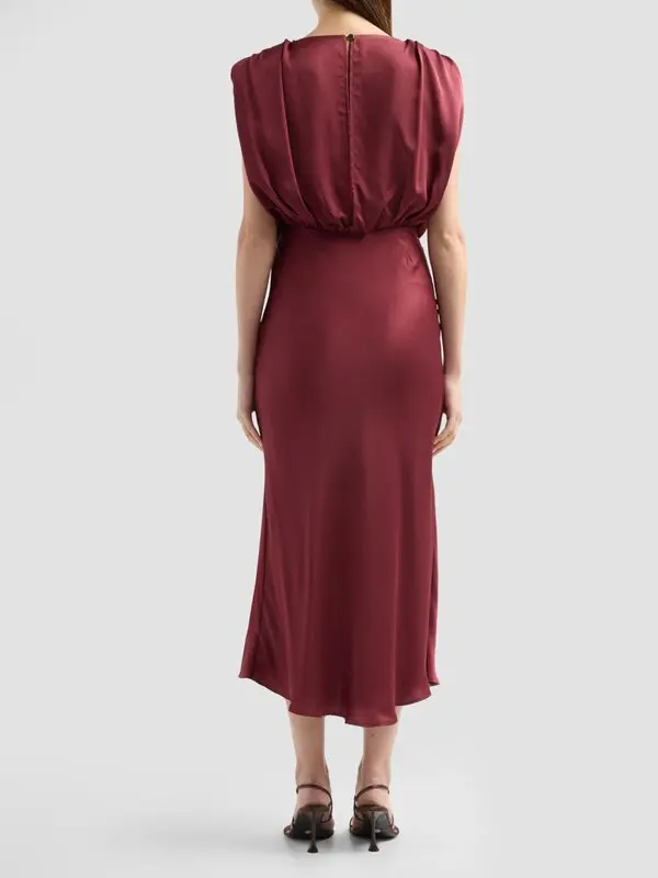 TOCCIN Flora Satin Blouson Midi Dress