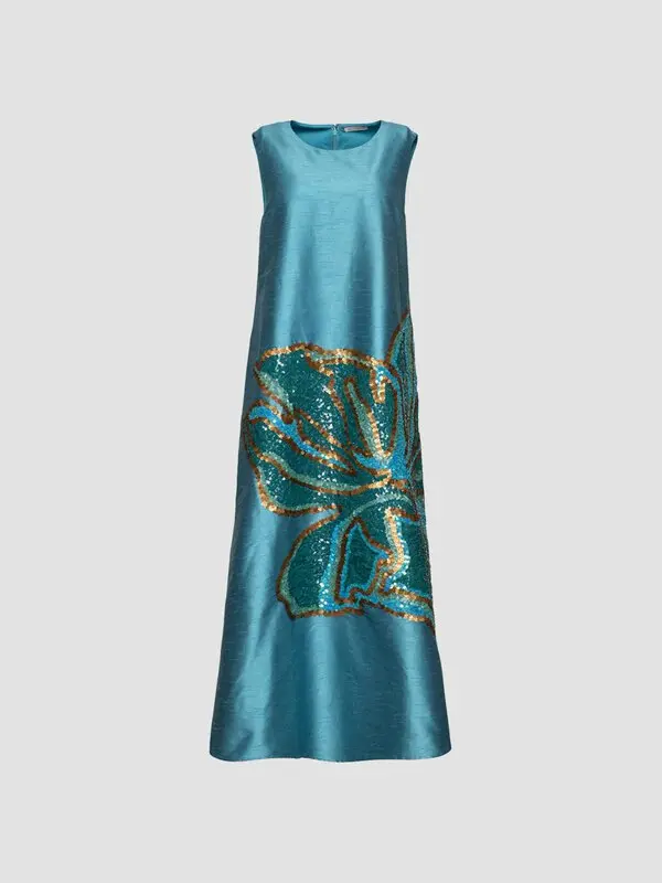 FRANCES VALENTINE Alice Satin Sequin-embellished Floral A-line Midi Dress