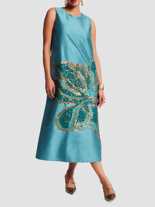 FRANCES VALENTINE Alice Satin Sequin-embellished Floral A-line Midi Dress