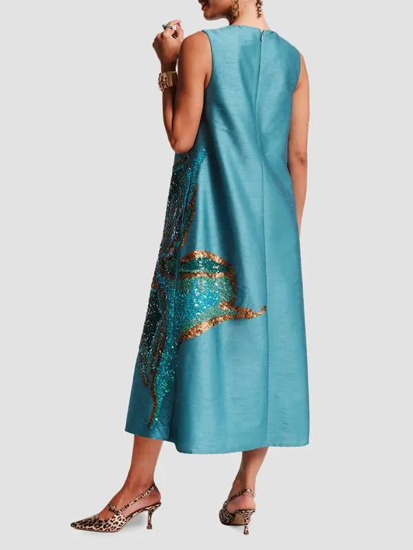 FRANCES VALENTINE Alice Satin Sequin-embellished Floral A-line Midi Dress