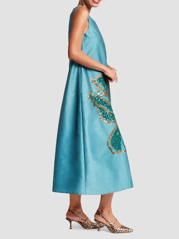 FRANCES VALENTINE Alice Satin Sequin-embellished Floral A-line Midi Dress