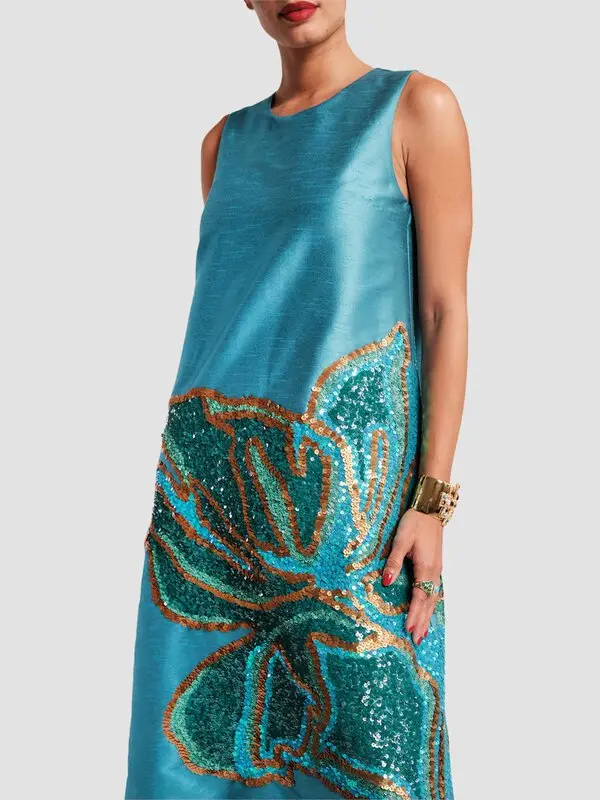 FRANCES VALENTINE Alice Satin Sequin-embellished Floral A-line Midi Dress