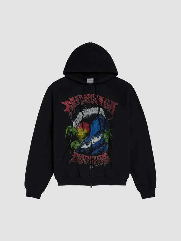 Balenciaga Vintage Surfer Zip-up Hoodie - Black