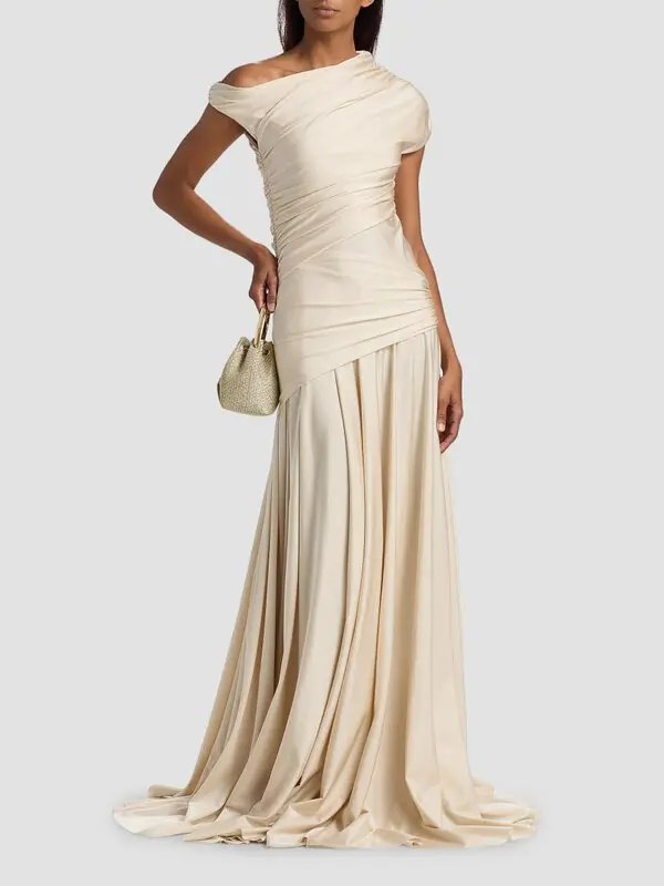 Chiara Boni La Petite Robe Becia Jj Satin Asymmetric Gown - Macadamia