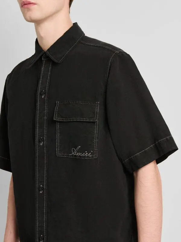 Amiri Script Logo Linen-blend Shirt