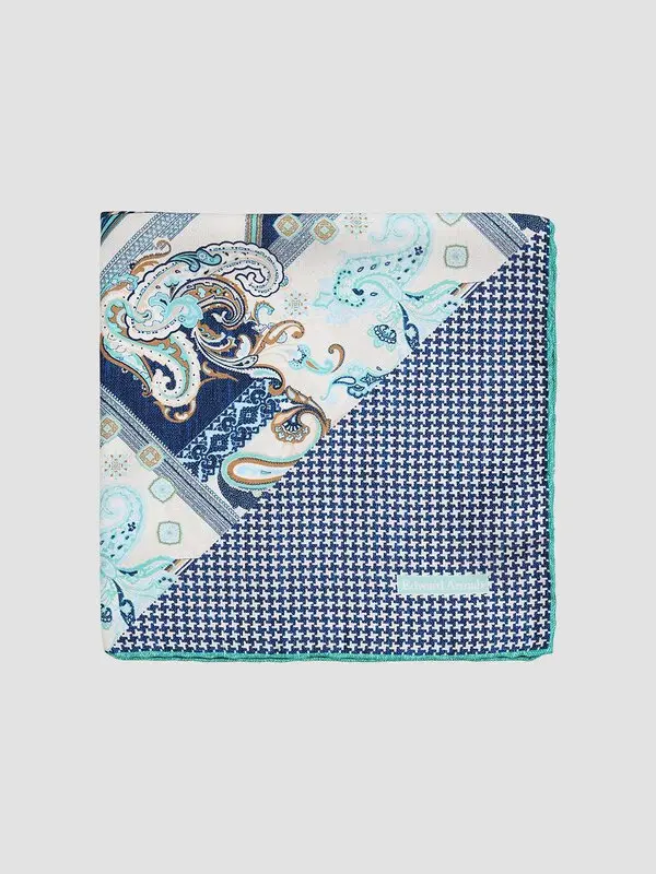 EDWARD ARMAH Printed Silk Pocket Square - Blue