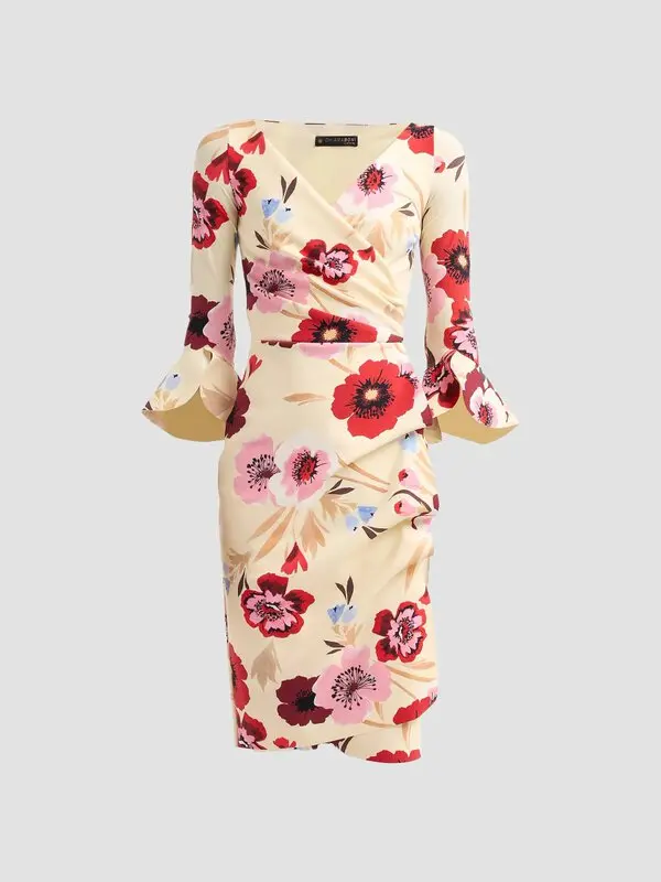 Chiara Boni La Petite Robe Triana Floral Draped Midi Dress - Ivory