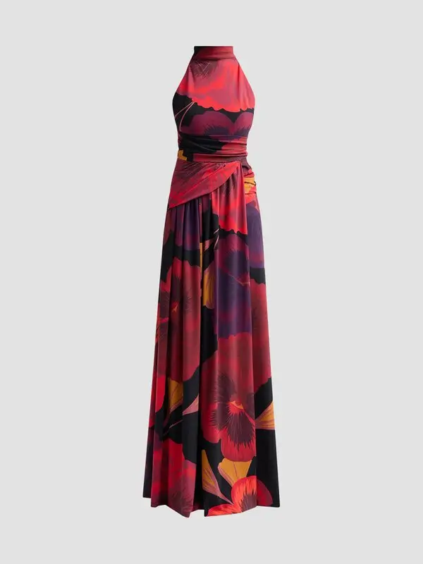 Chiara Boni La Petite Robe Ankita Floral Draped Mock-turtleneck Maxi Dress - Black Multi