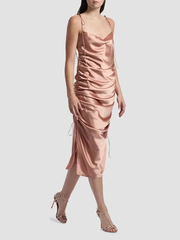 Galvan Yasmine Satin Side-ruched Midi-dress