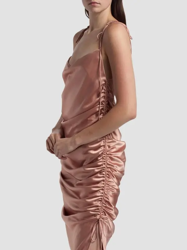 Galvan Yasmine Satin Side-ruched Midi-dress