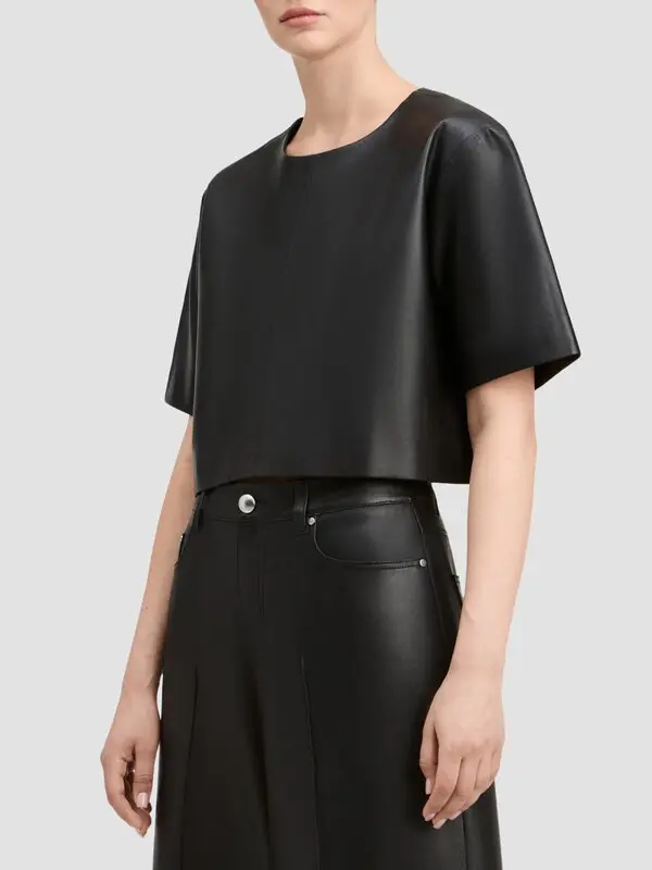 Derek Lam 10 Crosby Billie Paper Leather Short Sleeve Crop Top