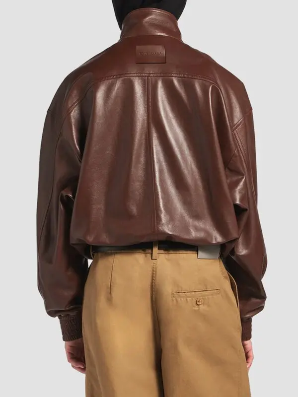Balenciaga High Collar Leather Bomber Jacket