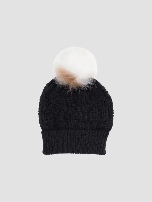 Surell Alpaca Knit Pom-pom Beanie Hat - Black