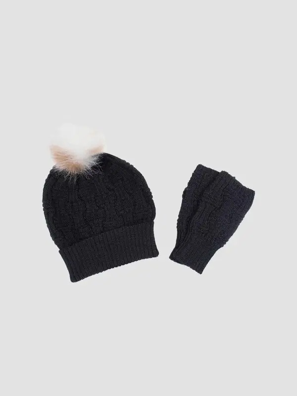 Surell Alpaca Knit Pom-pom Beanie Hat - Black