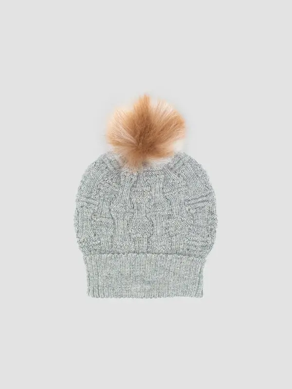 Surell Alpaca Knit Pom-pom Beanie Hat - Grey