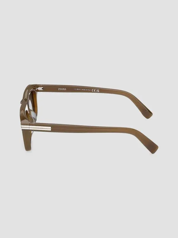 Zegna 55mm Rectangular Sunglasses - Brown Grey