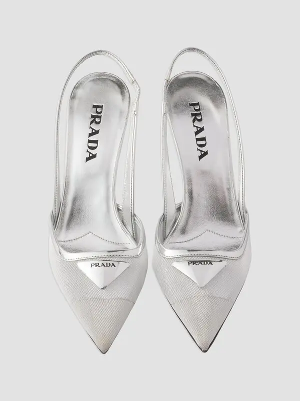 Prada Mesh Fabric Slingback Pumps - Silver