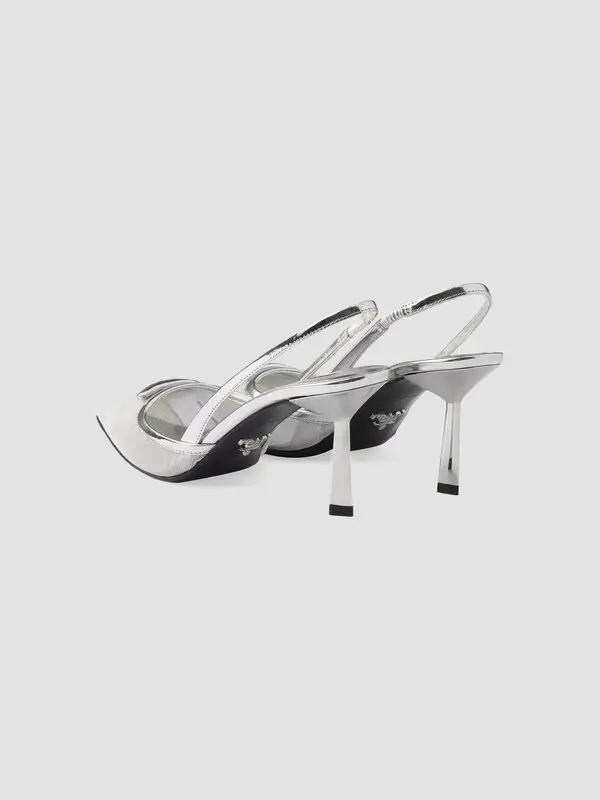 Prada Mesh Fabric Slingback Pumps - Silver
