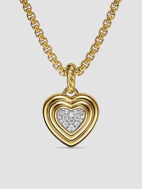 David Yurman Puffy Heart Amulet In 18k Yellow Gold With Diamonds, 17mm - Diamond