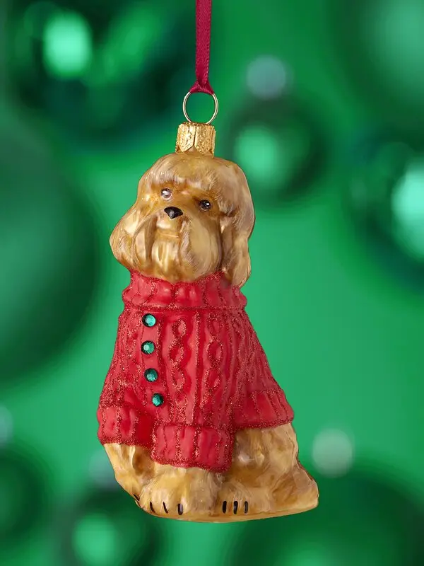 JOY TO THE WORLD COLLECTIBLES Labradoodle In Aran Sweater Glass Ornat - One-color