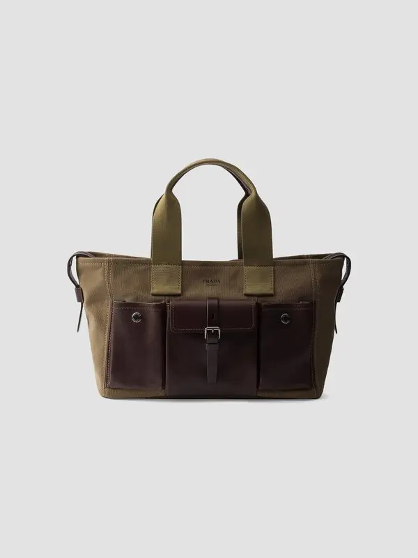 Prada Route Large Canvas And Leather Tote Bag - Green