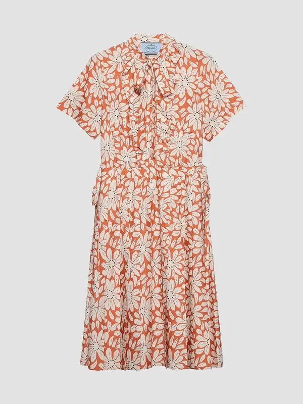 Prada Printed Pleated Pongé Dress