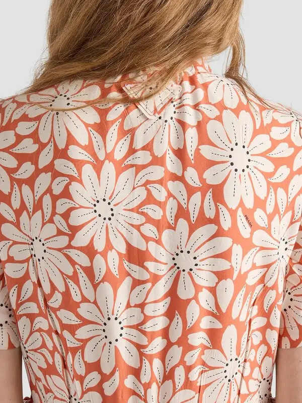 Prada Printed Pleated Pongé Dress