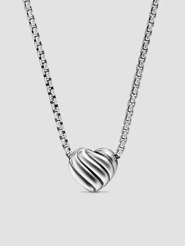 David Yurman Puffy Heart Pendant Necklace In Sterling Silver With Diamonds, 7.8 Mm