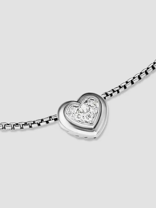 David Yurman Puffy Heart Pendant Necklace In Sterling Silver With Diamonds, 7.8 Mm