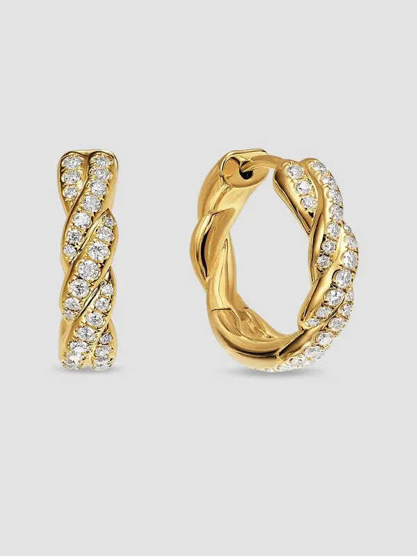 David Yurman Wisteria Hoop Earrings In 18k Yellow Gold With Diamonds, 16mm - Diamond