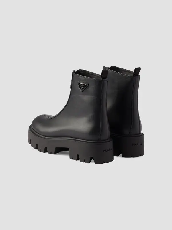 Prada Leather Zipper Booties - Black