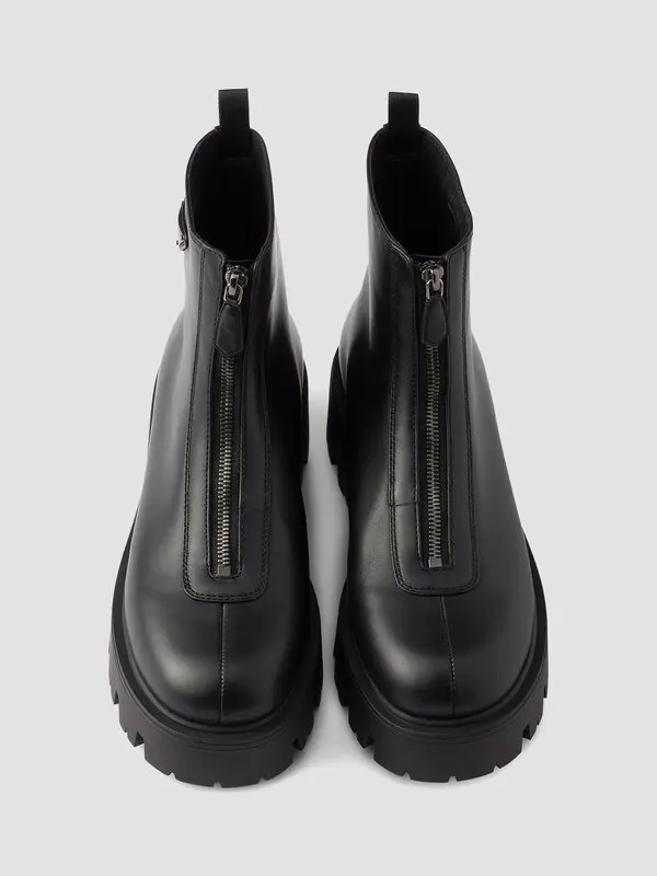 Prada Leather Zipper Booties - Black