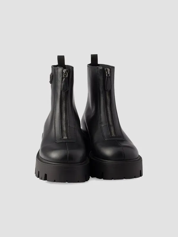 Prada Leather Zipper Booties - Black