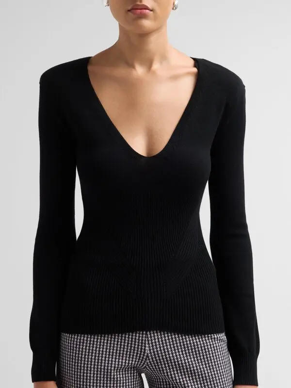 Chiara Boni La Petite Robe Neon Plunging V-neck Sweater - Black