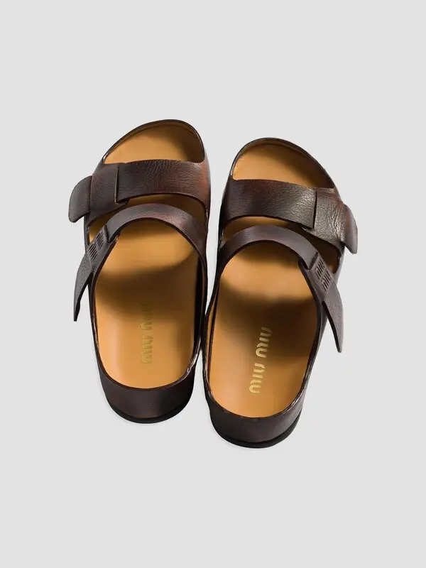 Miu Miu Bleached Leather Sandals - Brown
