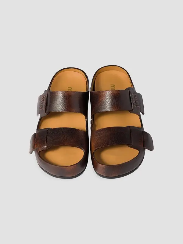 Miu Miu Bleached Leather Sandals - Brown