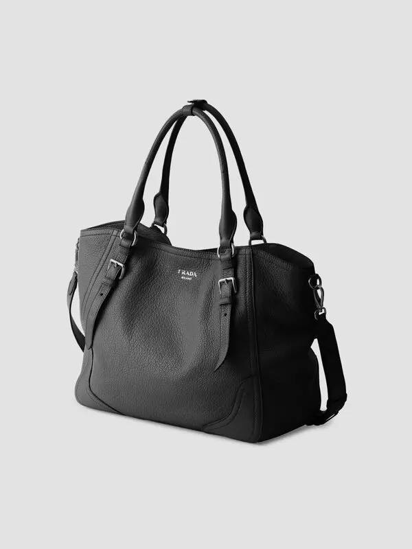 Prada Large Leather Tote Bag - Black