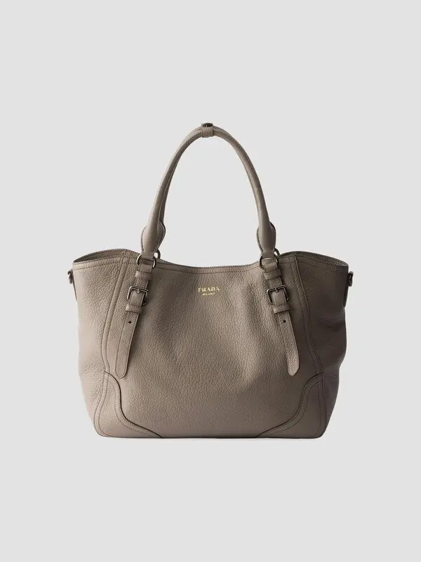 Prada Large Leather Tote Bag - Grey