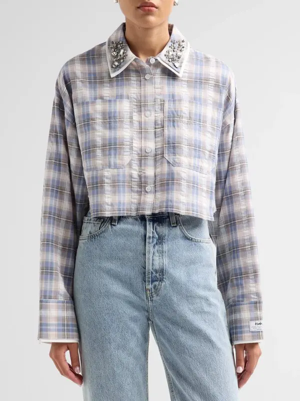 Ksubi Balter Embellished Plaid Cotton Crop Shirt
