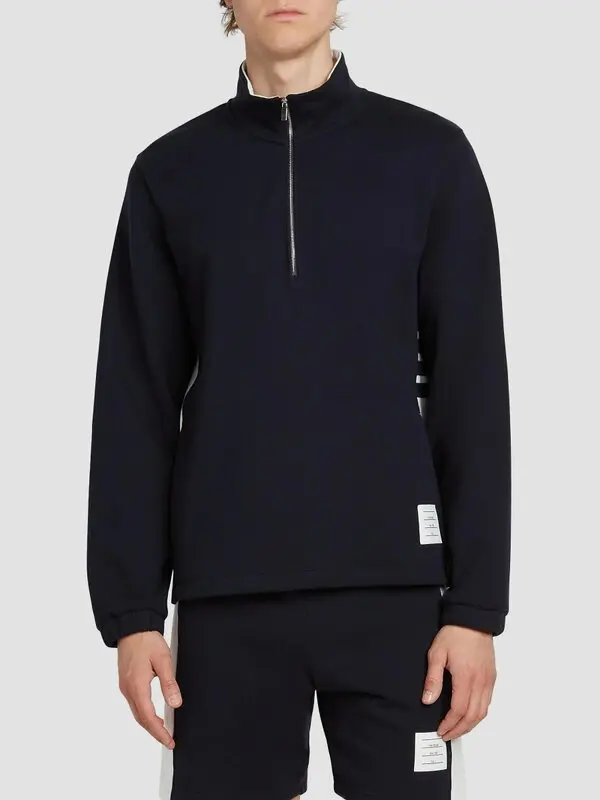 Thom Browne Engineered 4 Bar Classic Loopback Jersey Half-zip Sweatshirt
