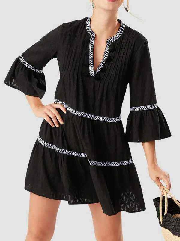 Tommy Bahama Embroidered Tassel Cotton Tunic Dress
