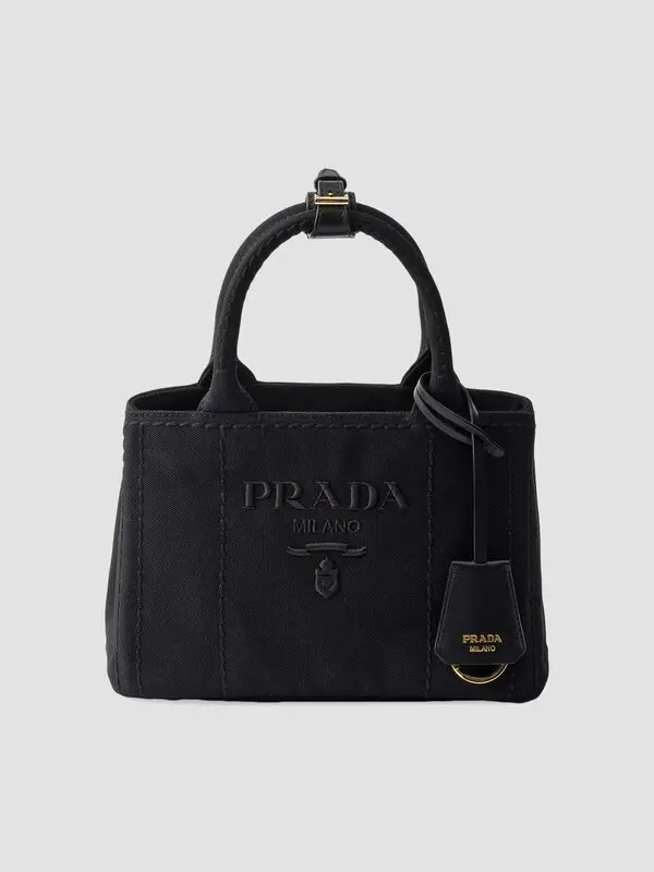 Prada Jardinière Cotton Canvas Mini Top Handle Bag - Black