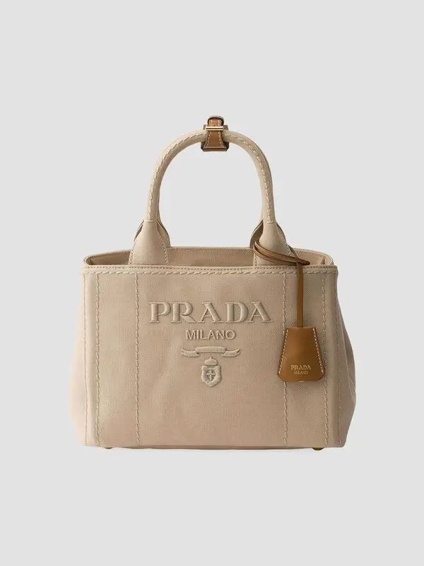 Prada Jardinière Small Cotton Canvas Top Handle Bag - Beige Khaki