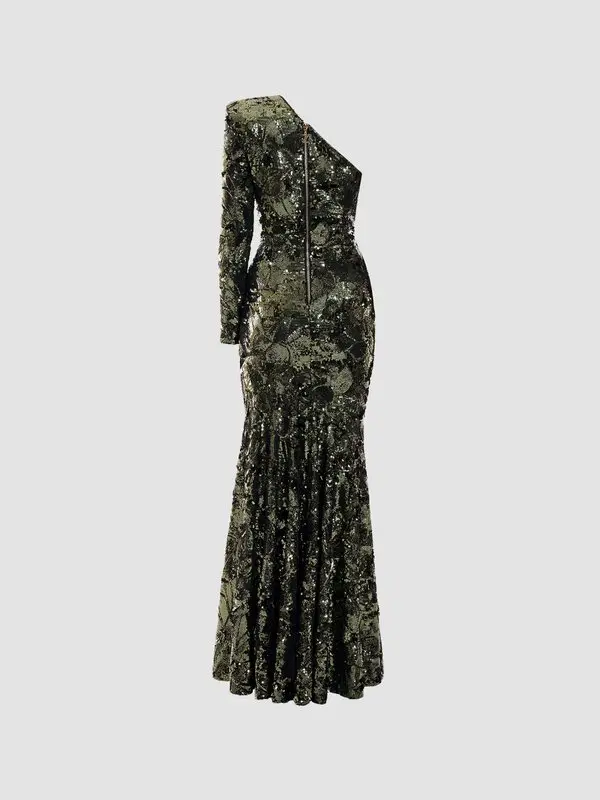 ZHIVAGO This Is Not Her Sequined One-shoulder Mermaid Gown