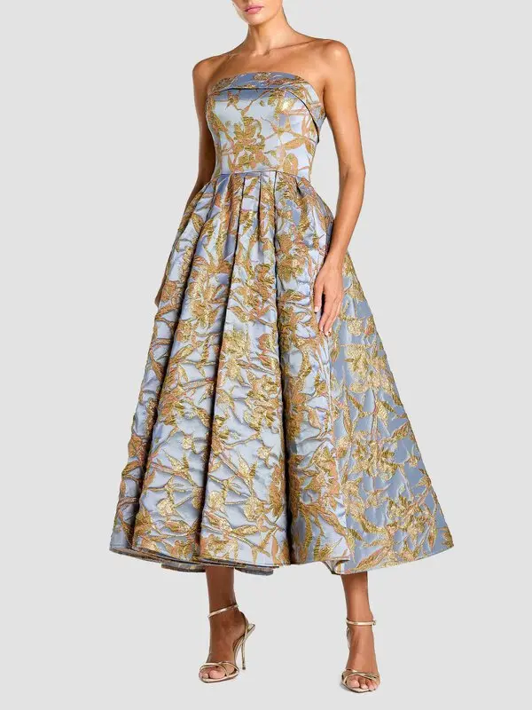 Mac Duggal Floral Brocade Midi-dress - Periwinkle Multi