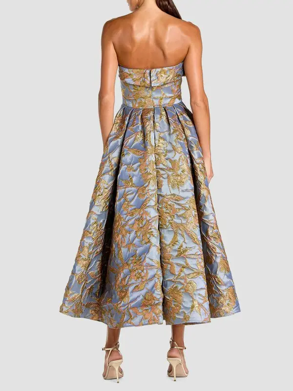 Mac Duggal Floral Brocade Midi-dress - Periwinkle Multi