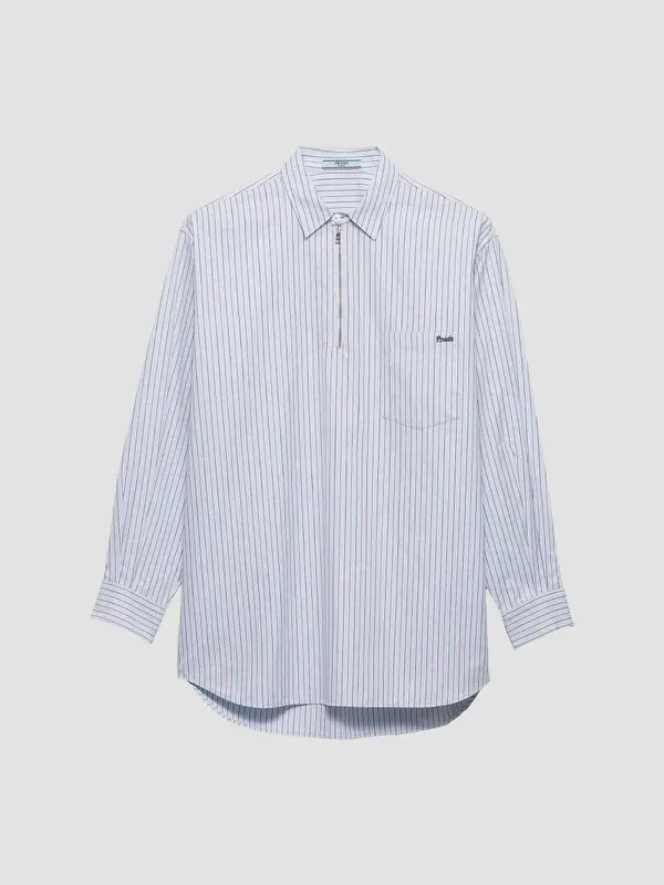 Prada Striped Cotton Shirt With Half-zipper - Blue